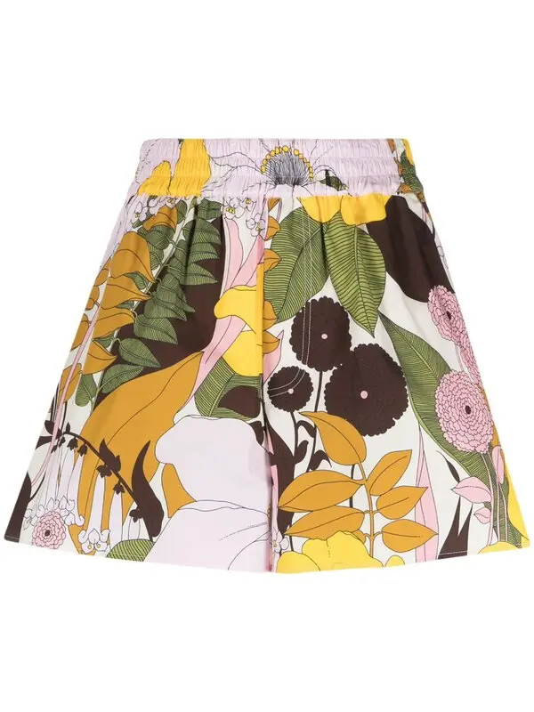 La DoubleJ Big Flowers-print Cotton Shorts - Neutrals