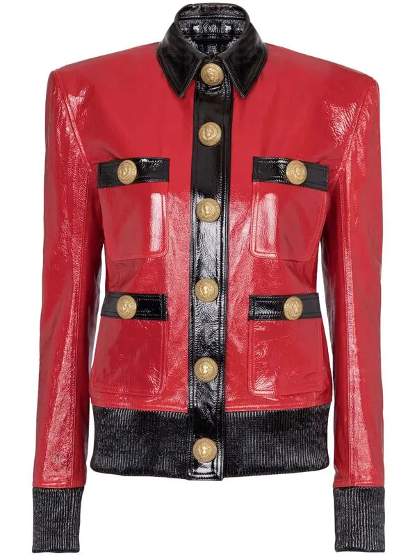 Balmain Two-tone Patent Leather Jacket - Red | Editorialist