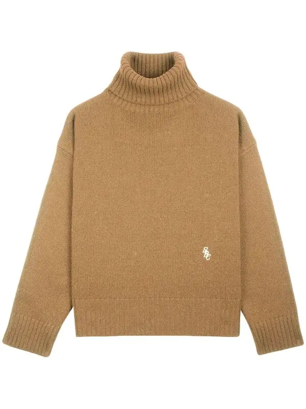 SPORTY & RICH Logo-embroidered Wool Jumper - Brown