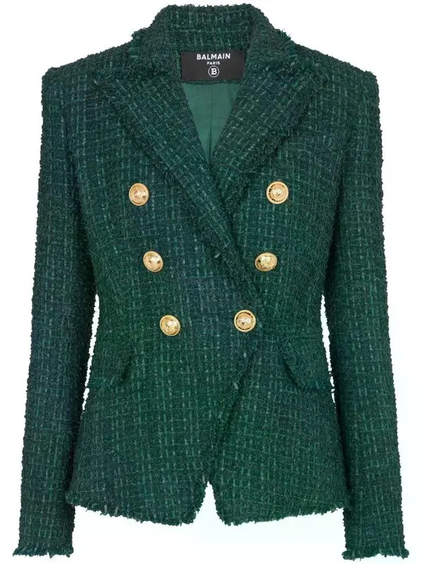 Balmain Double-breasted Tweed Jacket - Green