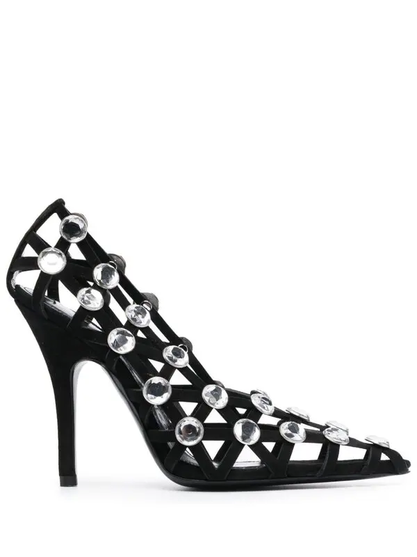 Attico Grid 105mm Rhinestone-embellished Pumps - Black