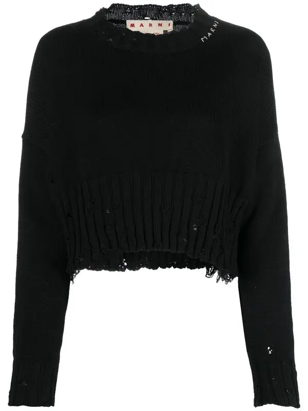 Marni Distressed Cropped Jumper - Black