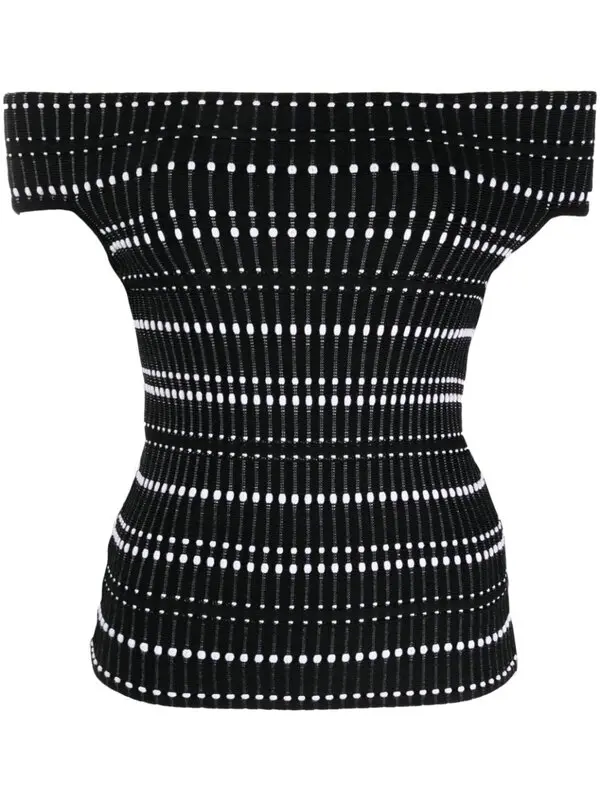 Alexander McQueen Open-knit Off-shoulder Top - Black