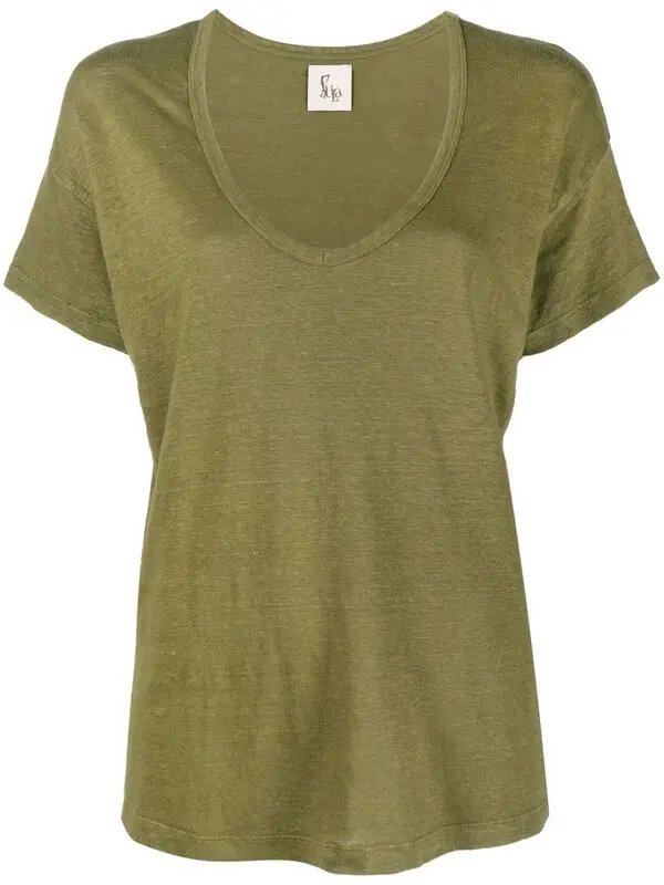 PAULA U-neck Linen T-shirt - Green