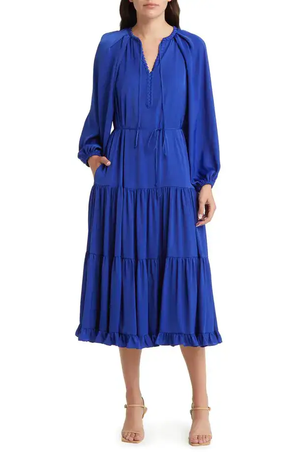 knee length dresses for ladies Paige Puff Sleeve Tiered Midi Dress main image 1