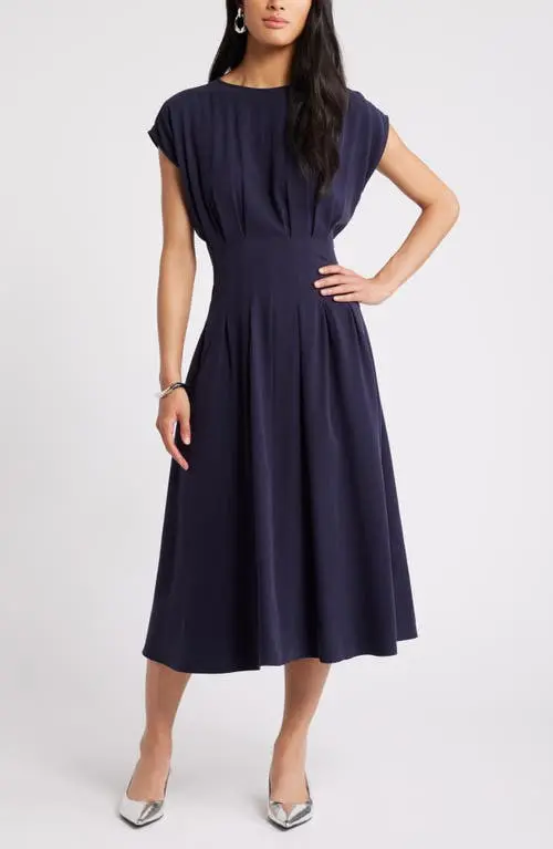 Nordstrom Pleated A-line Midi Dress - Navy Night