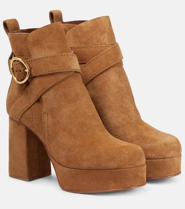 See By Chloé Lyna Suede Platform Ankle Boots - Brown