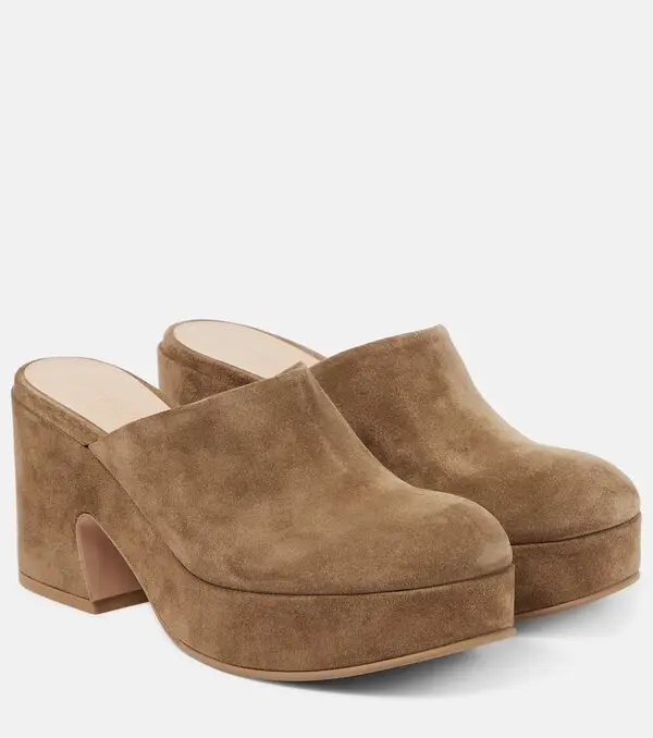 GIANVITO ROSSI Lyss Suede Platform Mules - Beige