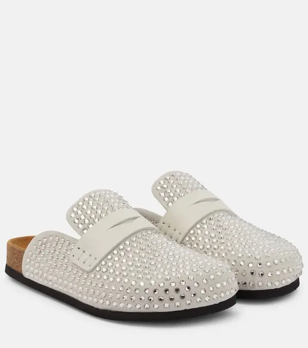 JW Anderson Crystal-embellished Suede Slippers - White