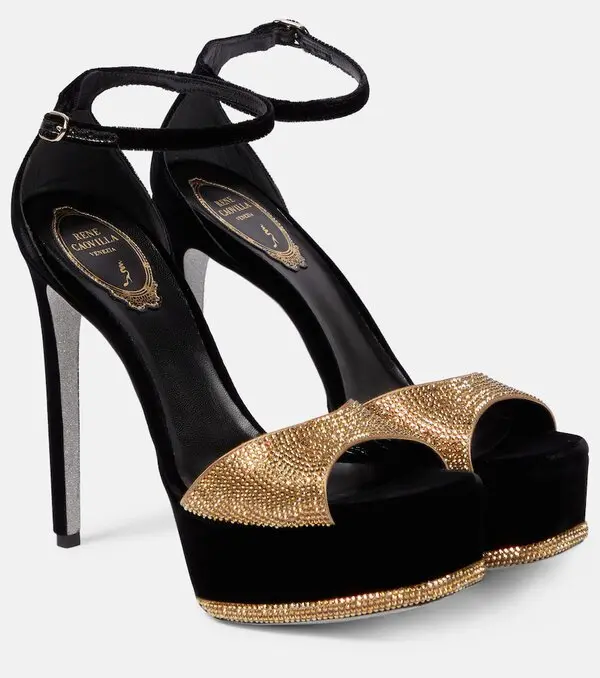 Rene Caovilla Embellished Velvet Platform Pumps