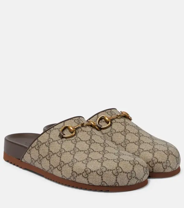 Gucci Gg Supreme Horsebit Mules - Beige