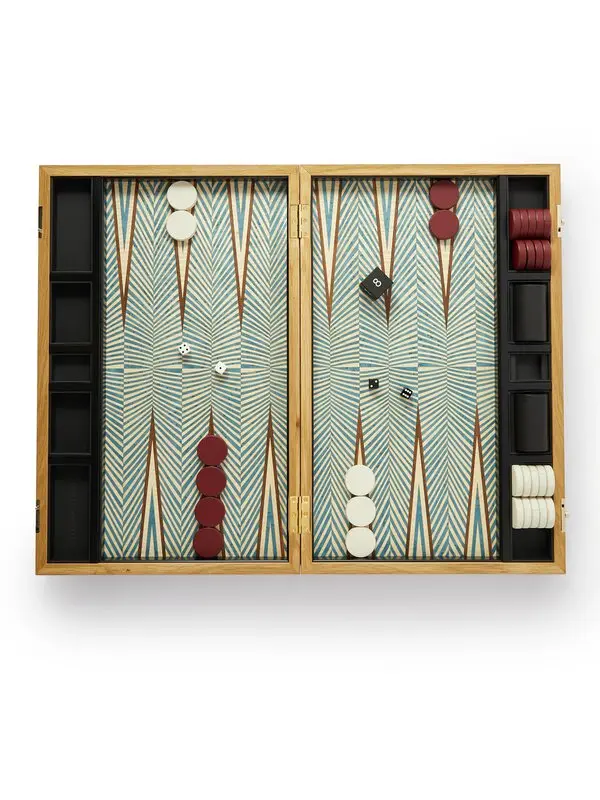 ALEXANDRA LLEWELLYN Geometric Wood And Leather Backgammon Set - Blue | Editorialist