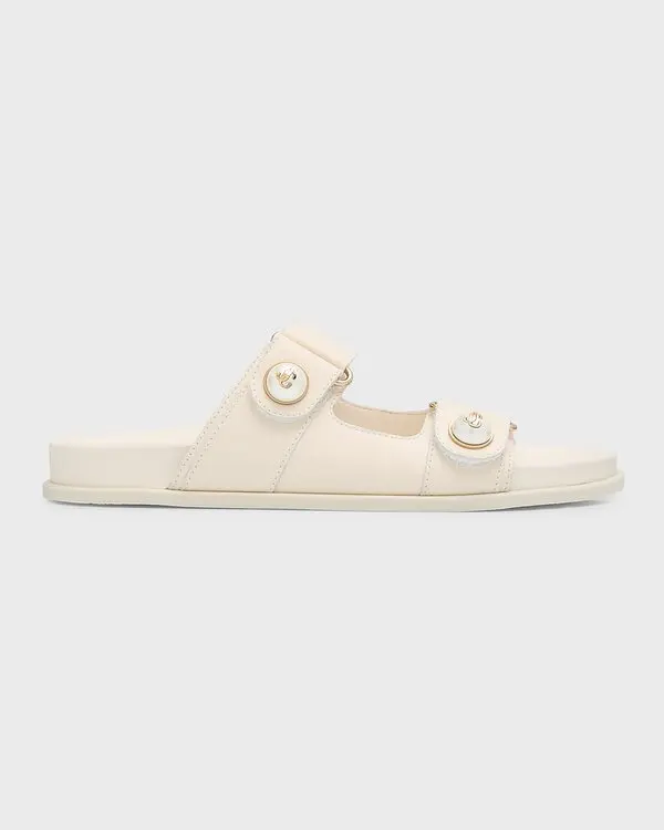 JIMMY CHOO Fayence Pearly-button Leather Slides - Latte