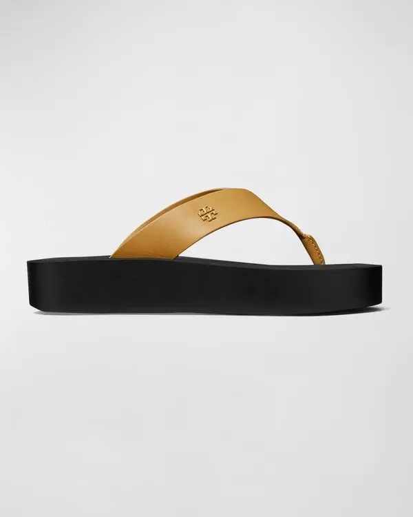 Tory Burch Leather Medallion Flip Flop Sandals - Ginger Shortbread  Black