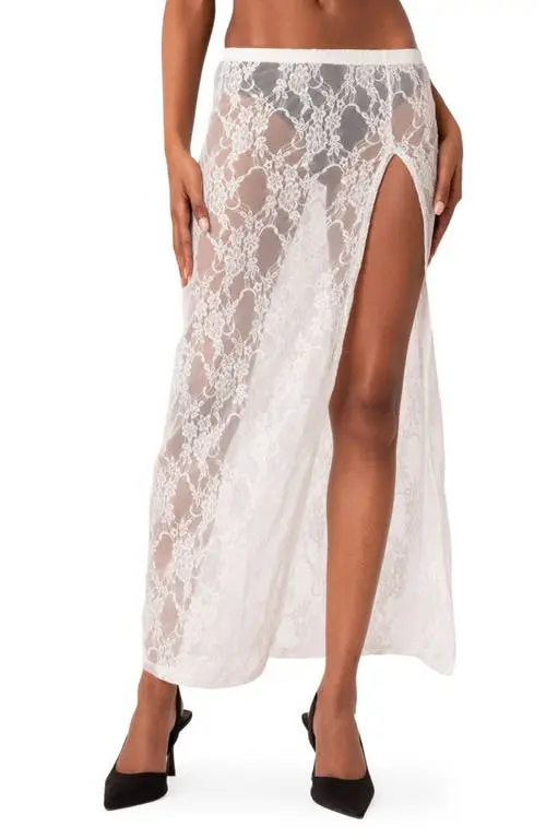 EDIKTED Aura Low Rise Lace Maxi Skirt - White