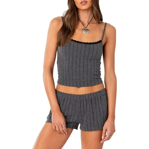 EDIKTED Irene Pointelle Crop Camisole - Gray