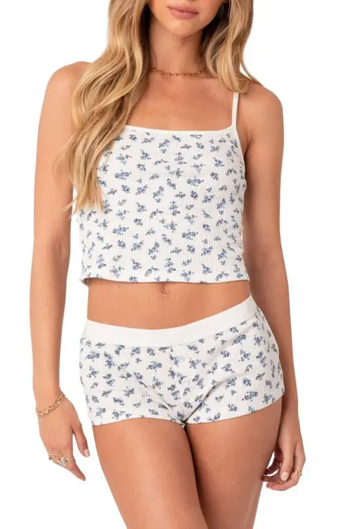 EDIKTED Pamper Floral Waffle Crop Camisole