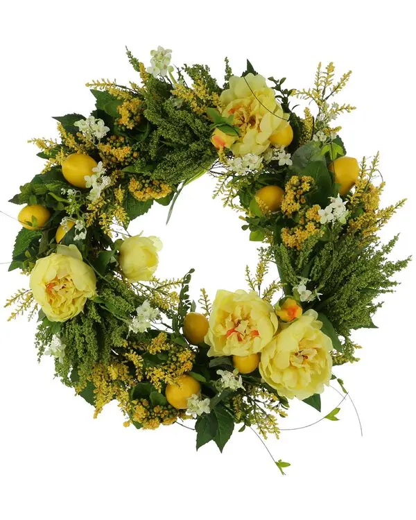 Buy Creative Displays 28in Yellow Peony, Lemon & Green Heather Wreath ...