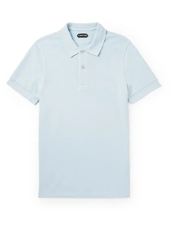 Tom Ford Garment-Dyed Cotton-Piqué Polo Shirt In Blue - 30% Off