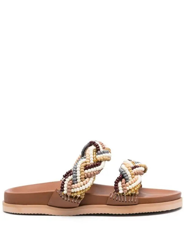 DE SIENA Bead-embellished Leather Slides