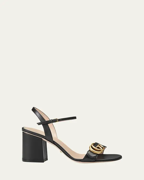 Gucci Marmont Leather Block-heel Sandals - Black