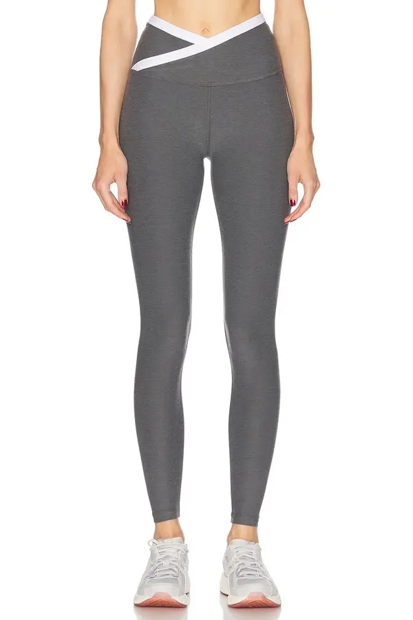Beyond Yoga Spacedye Outlines High Waisted Midi Legging In Grey - True Gray Heather & Cloud White