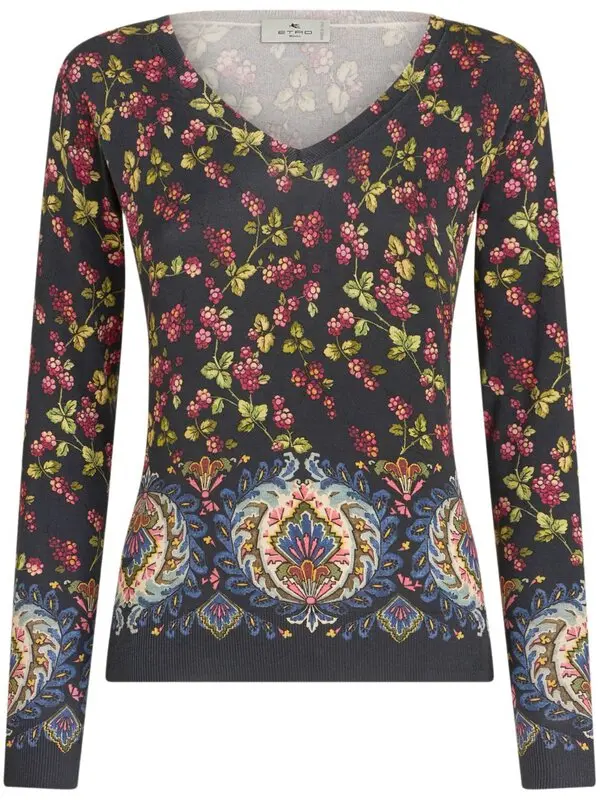 Etro Floral-print Knitted Top - Blue