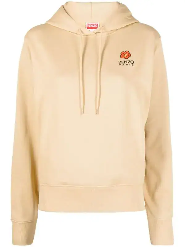 Kenzo Logo-Patch Cotton Hoodie Neutrals Editorialist