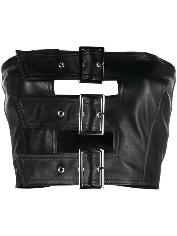 MANOKHI Cut-out Leather Bandeau Top
