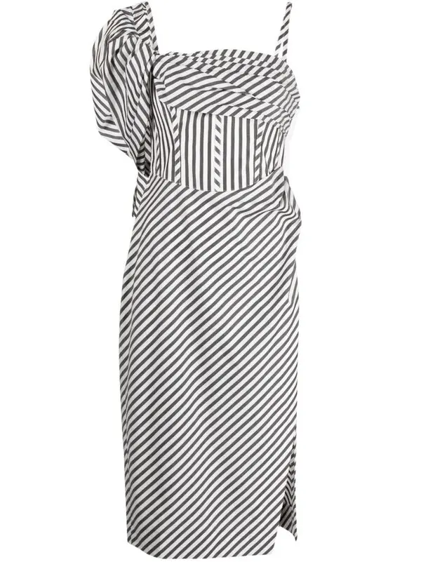 black and white striped asymmetrical dress Jluxlabel Women's Custom Maxi Dress main image 1