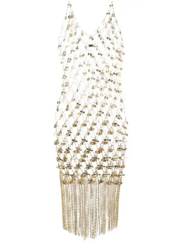 Rabanne Fringed Chainmail Dress In Gold 15% Off Editorialist