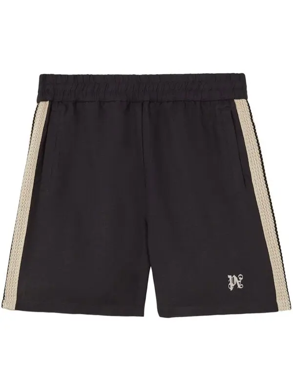 Palm Angels Monogram-embroidered Striped Shorts - Black