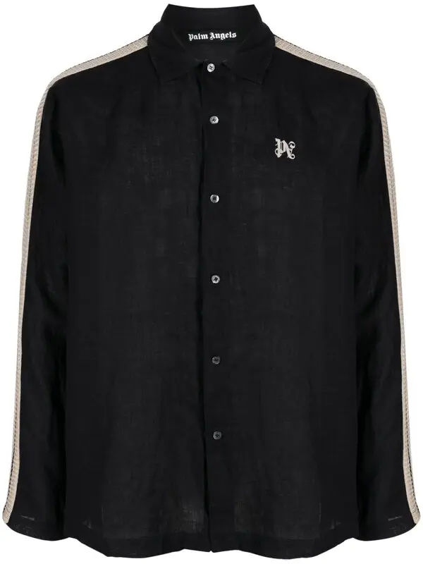 Palm Angels Pa Monogram-print Linen Shirt - Black