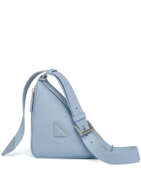 Prada Triangle Saffiano-Leather Shoulder Bag Blue Editorialist