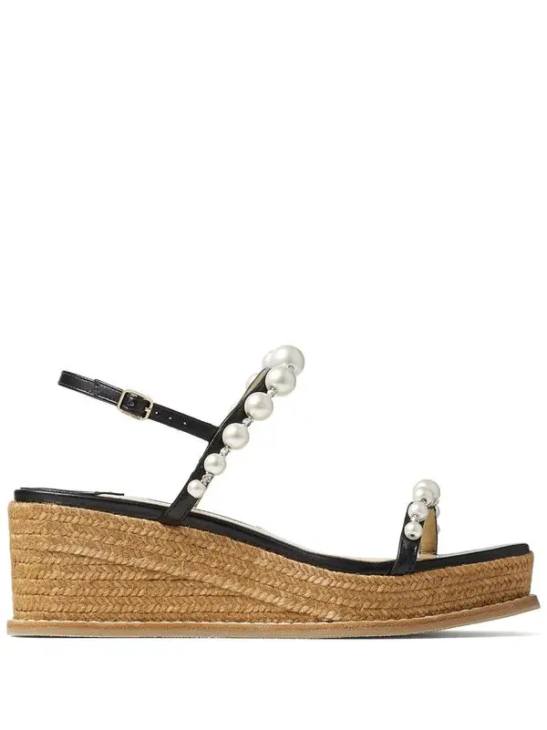 JIMMY CHOO Amatuus 60mm Pearl-embellished Wedge Espadrilles - Black
