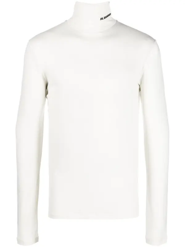 JIL SANDER Logo-print Roll-neck Jumper - Neutrals