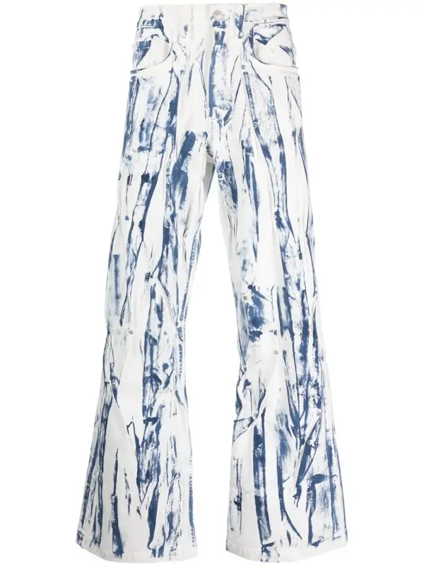 KUSIKOHC Painterly-print Wide-leg Jeans