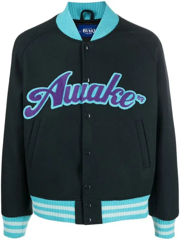 AWAKE NY Logo-print Wool-blend Bomber Jacket - Blue