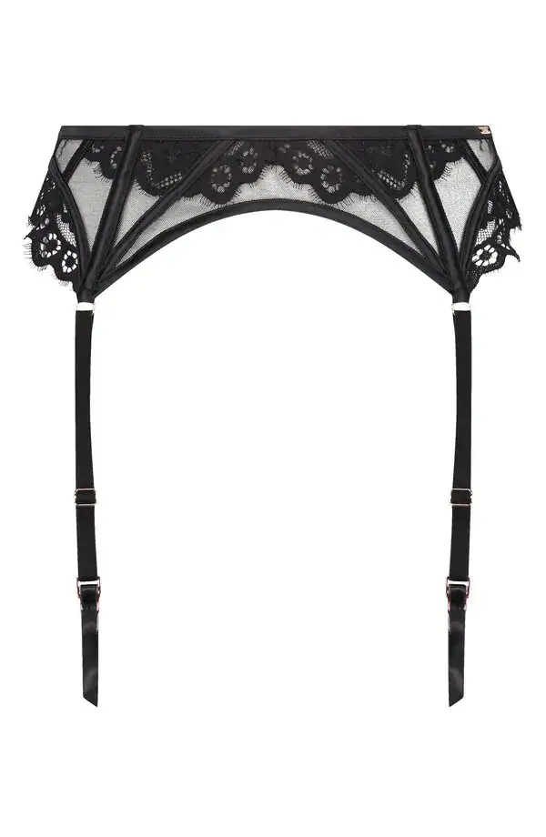 Hunkemoller Jacqueline Mesh & Eyelash Lace Garter Belt In Caviar - 30% Off  | Editorialist
