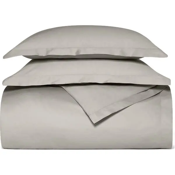 BOLL & BRANCH Percale Hemmed 300 Thread Count Duvet Cover & Shams Set - Pewter