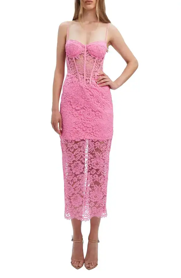 white christmas dresses Bardot Lina Lace Dress in Pink Rose Size 4 – Ernest Grace