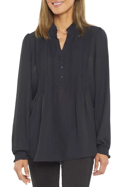 NYDJ Pleated Yoke Peasant Blouse - Black