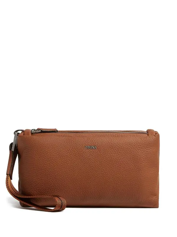 Zegna Logo-plaque Leather Clutch - Brown