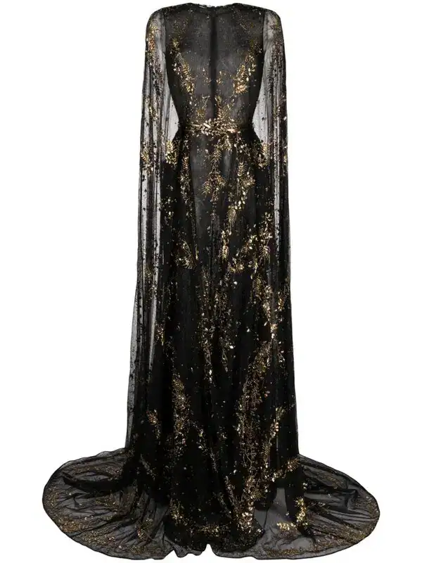 Saiid Kobeisy Tulle Beaded Cape Dress In Black - 50% Off | Editorialist