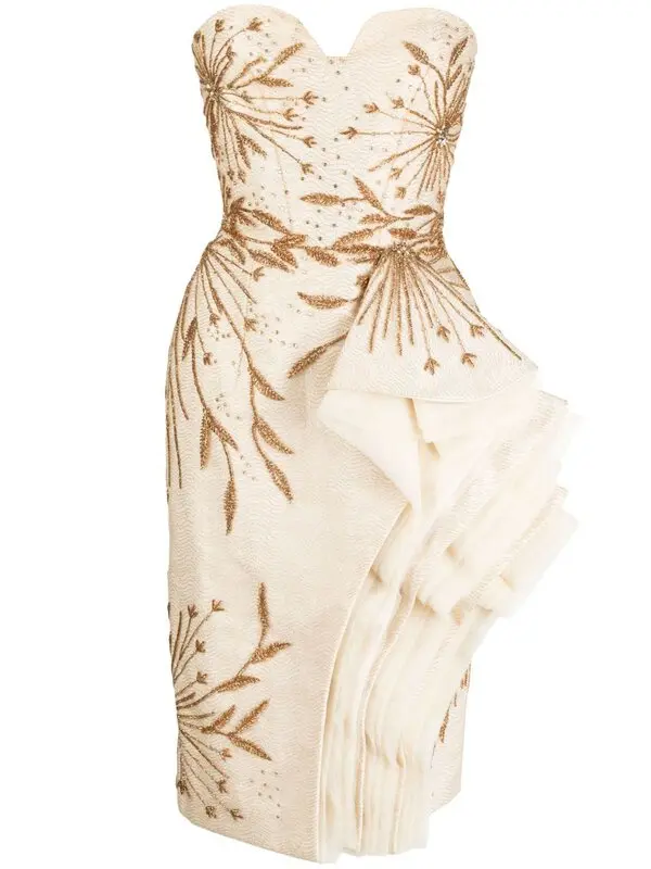 SAIID KOBEISY Layered-design Beaded Strapless Dress