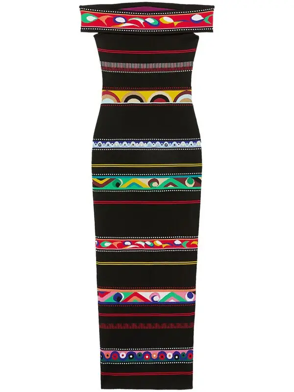 Emilio Pucci Striped Open-shoulder Maxi Dress