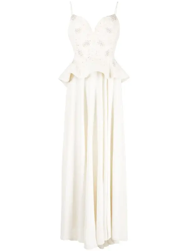 Saiid Kobeisy Peplum Beaded Crepe Dress In White - 50% Off | Editorialist