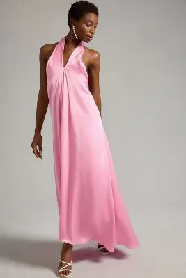 Monique Lhuillier Twist Halter High-Low Sat Gown In Pink - 72% Off |  Editorialist