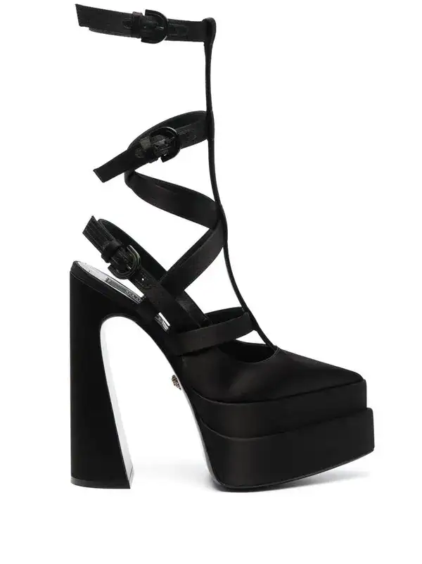 Versace Aevitas Pointy 175mm Cage Platform Pumps In Black 50