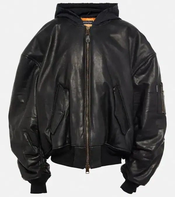 Balenciaga Oversized Leather Bomber Jacket - Black | Editorialist
